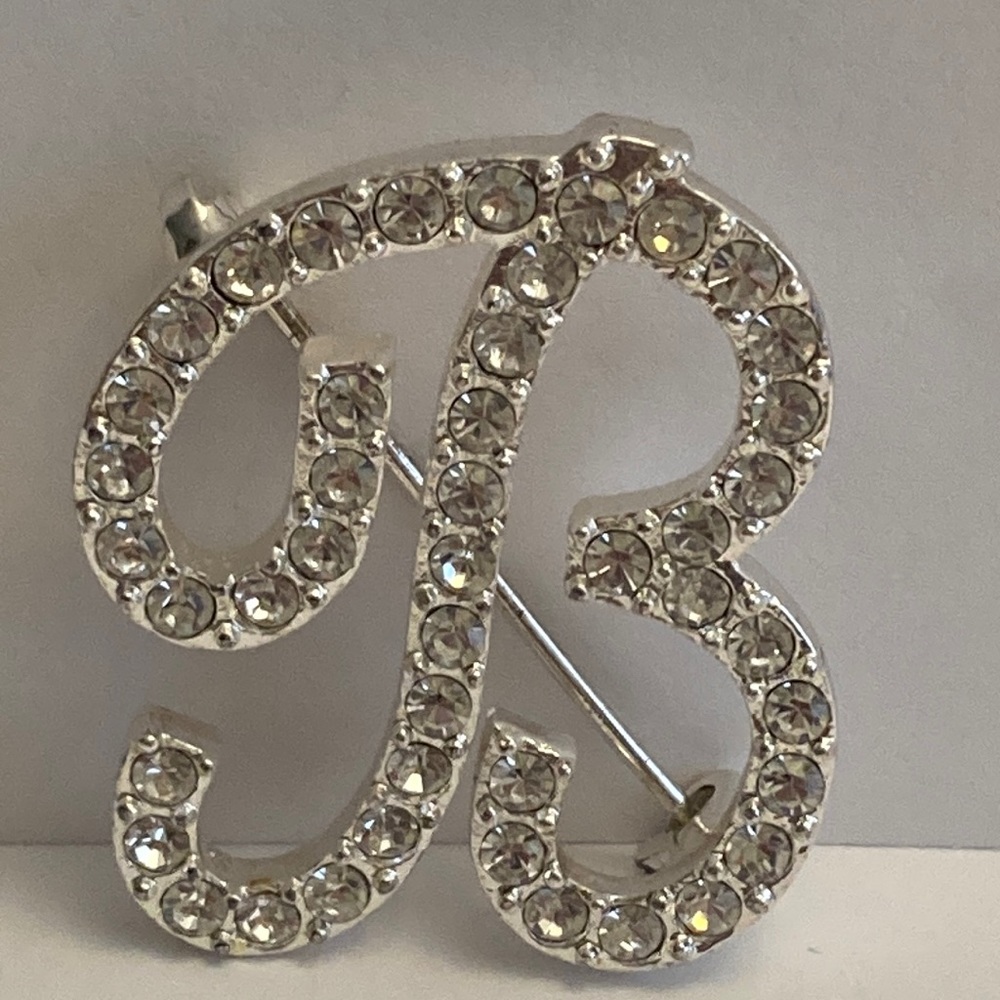 Vintage Avon Silver Plate Initial B Letter Brooch Pin - Gem